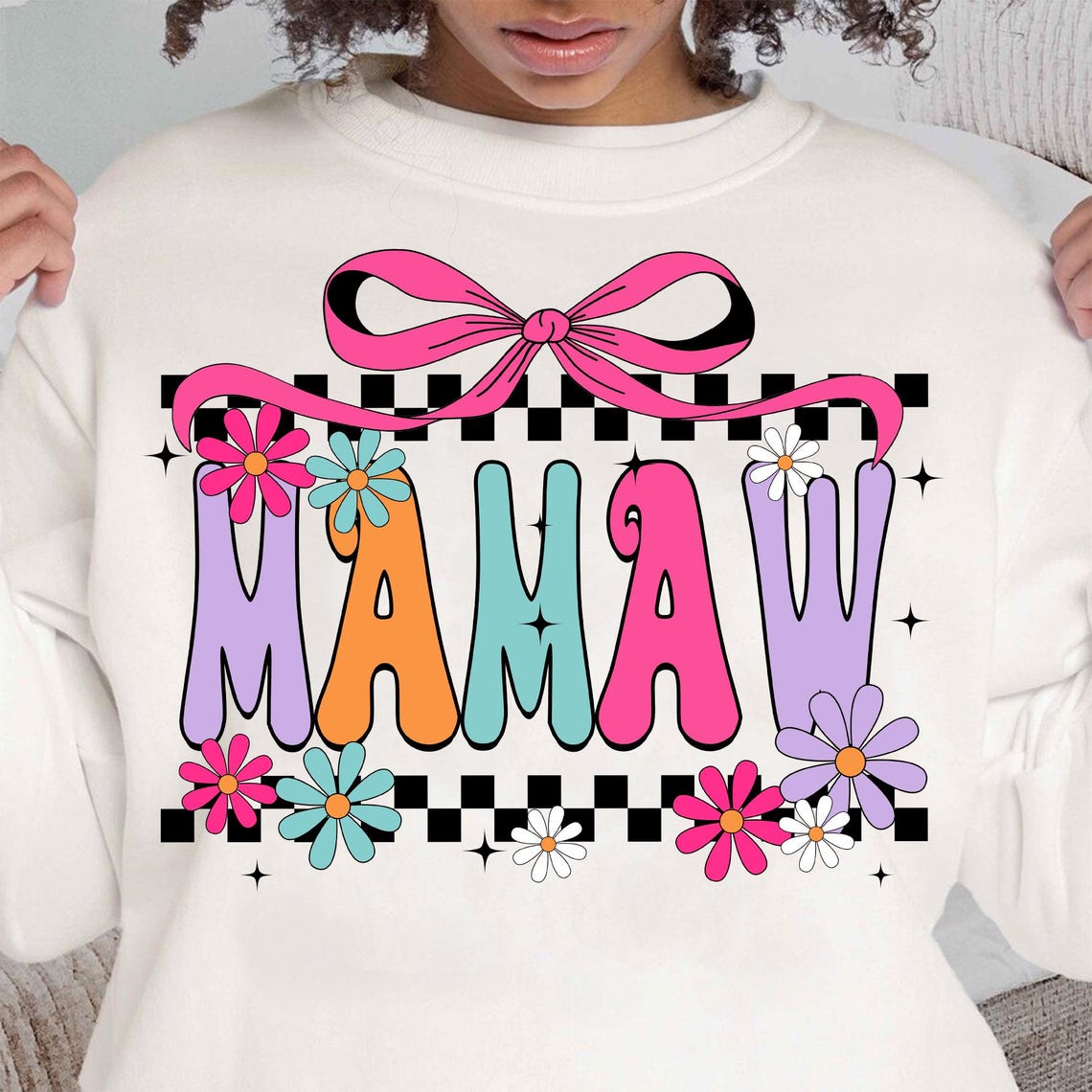 Floral MAMAW Coquette Bow Png, Grandma Flower Png, Mamaw Checkered Png ...