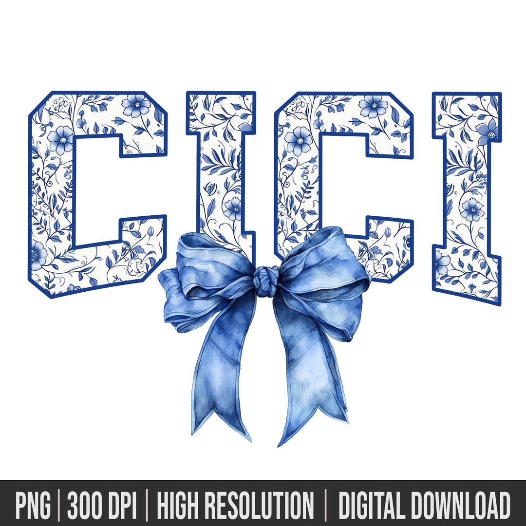 CICI Floral Toile Blue Water Color Coquette Bow Clip Art Printable ...