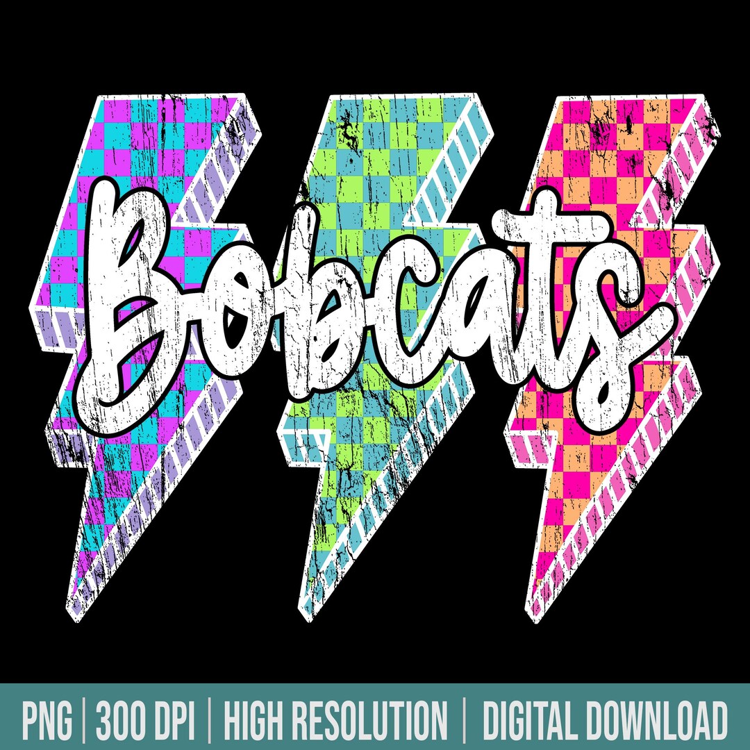 Bobcats Mascot Png Lightning Bolt Checkered Png Retro Bobcats ...