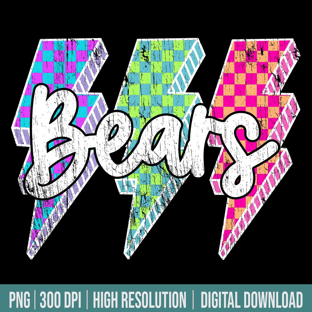 Bears Png Lightning Bolt Checkered Png Retro Bears Sublimation, Game ...