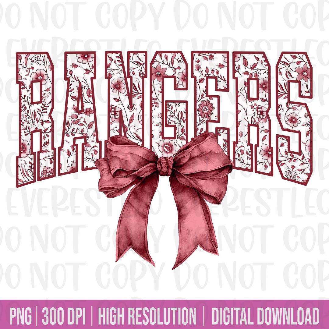 RANGERS Png, Rangers Mascot Floral Toile Maroon Water Color Coquette ...