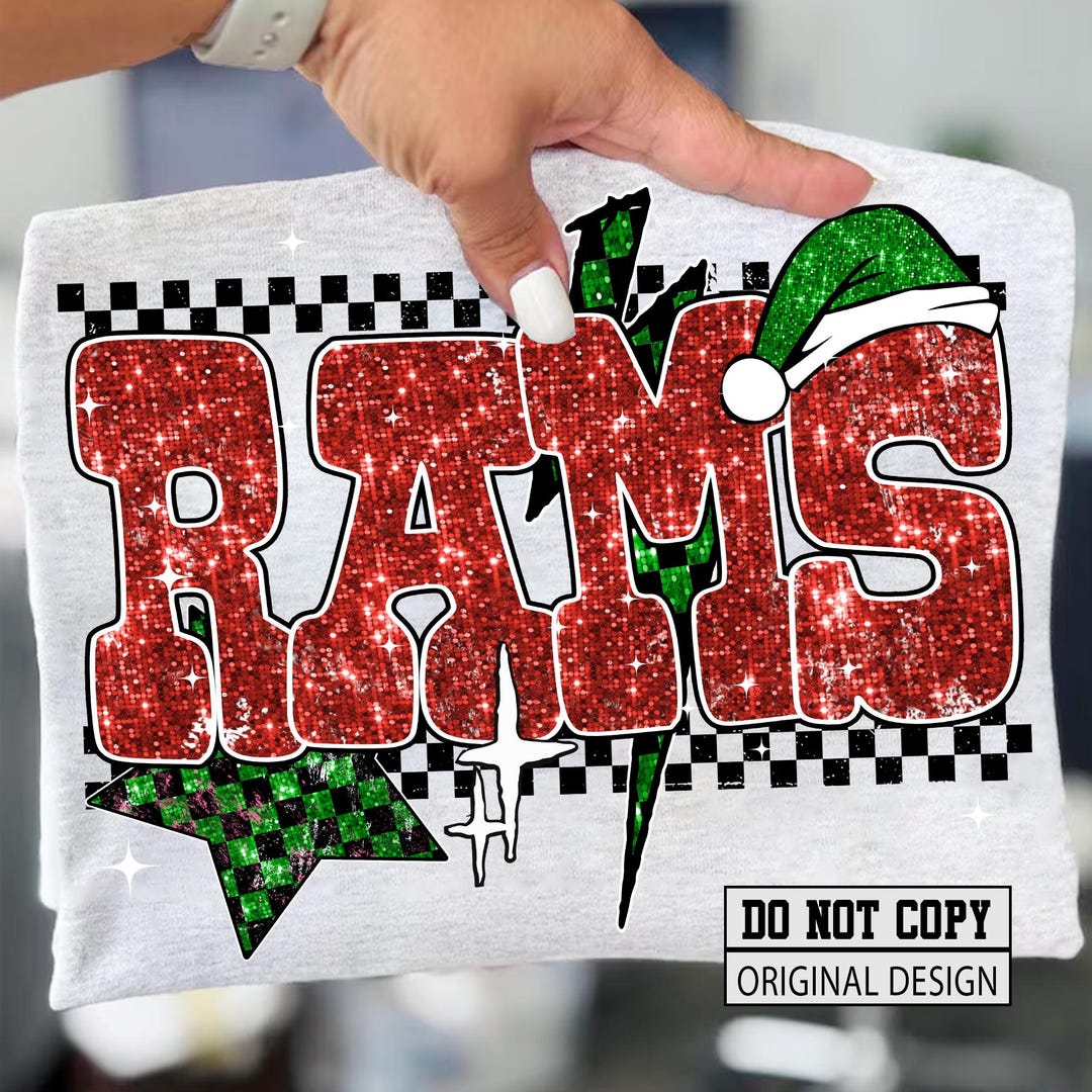 Rams Christmas PNG, Red Green Glitter School Spirit Design, Santa Hat ...