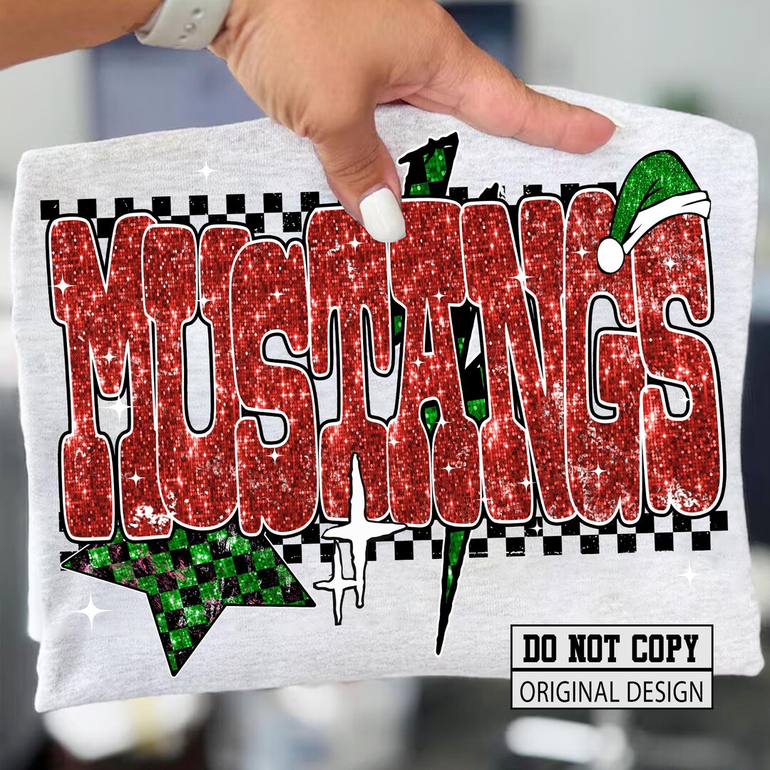 Mustangs Christmas PNG, Red Green Glitter School Spirit Design, Santa ...