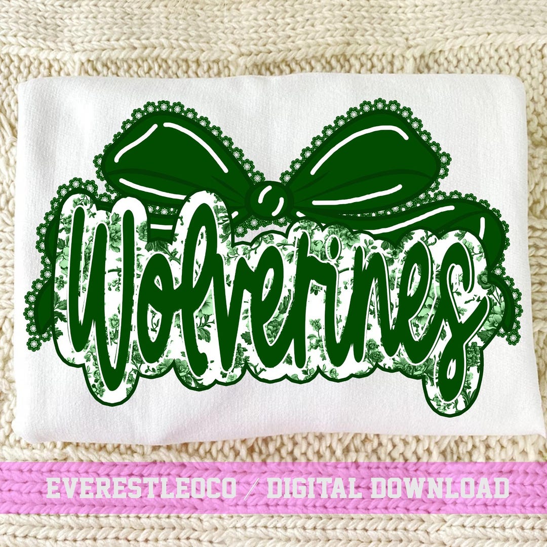 Wolverines Png, Wolverines Mascot Floral Toile Dark Green Water Color ...