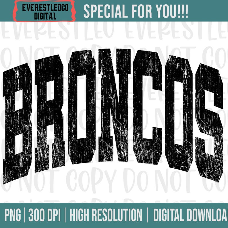 Broncos Png, Broncos Retro Typography Distressed School Spirit PNG ...