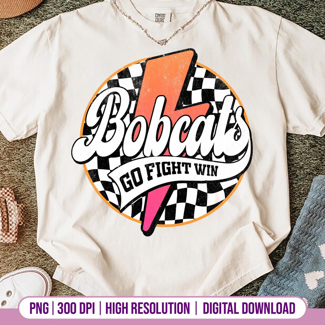 Bobcats Mascot Png Lightning Bolt Checkered Png Retro Bobcats ...
