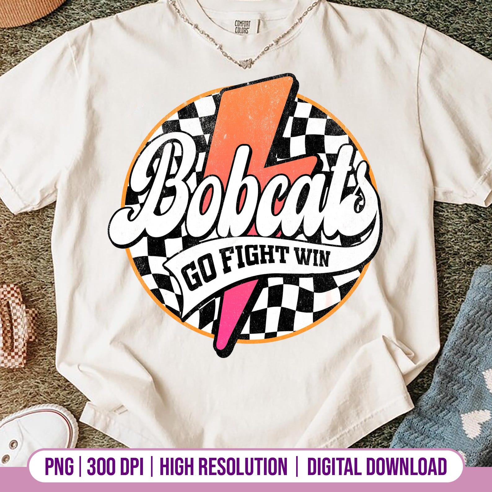 Bobcats Mascot Png Lightning Bolt Checkered Png Retro Bobcats ...