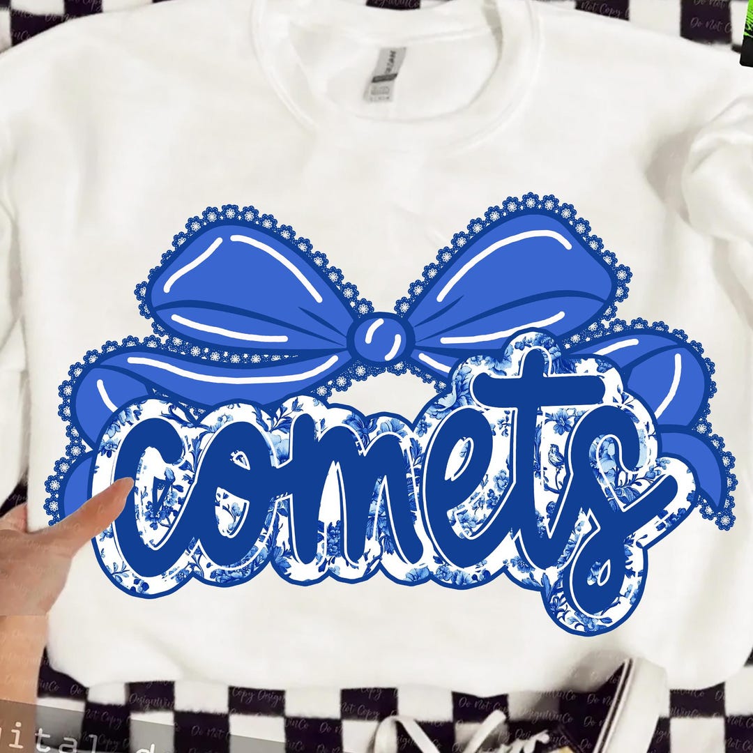 Comets Png, Comets Mascot Floral Toile Blue Water Color Coquette Bow ...