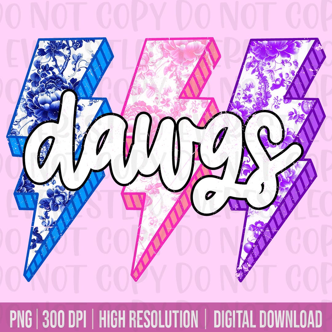 Dawgs Png, Dawgs Lightning Bolt Floral Toile Watercolor PNG, School ...
