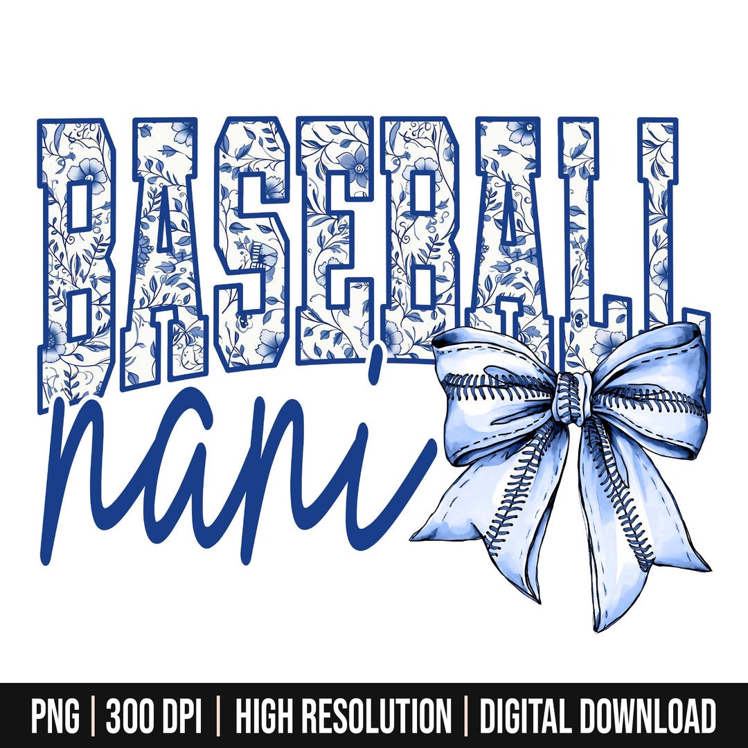 Baseball Nani Floral Toile Blue Water Color Coquette Bow Clip Art ...