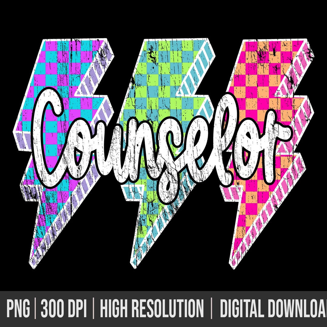 Counselor Png Lightning Bolt Checkered Png Retro Counselor Png Back to ...