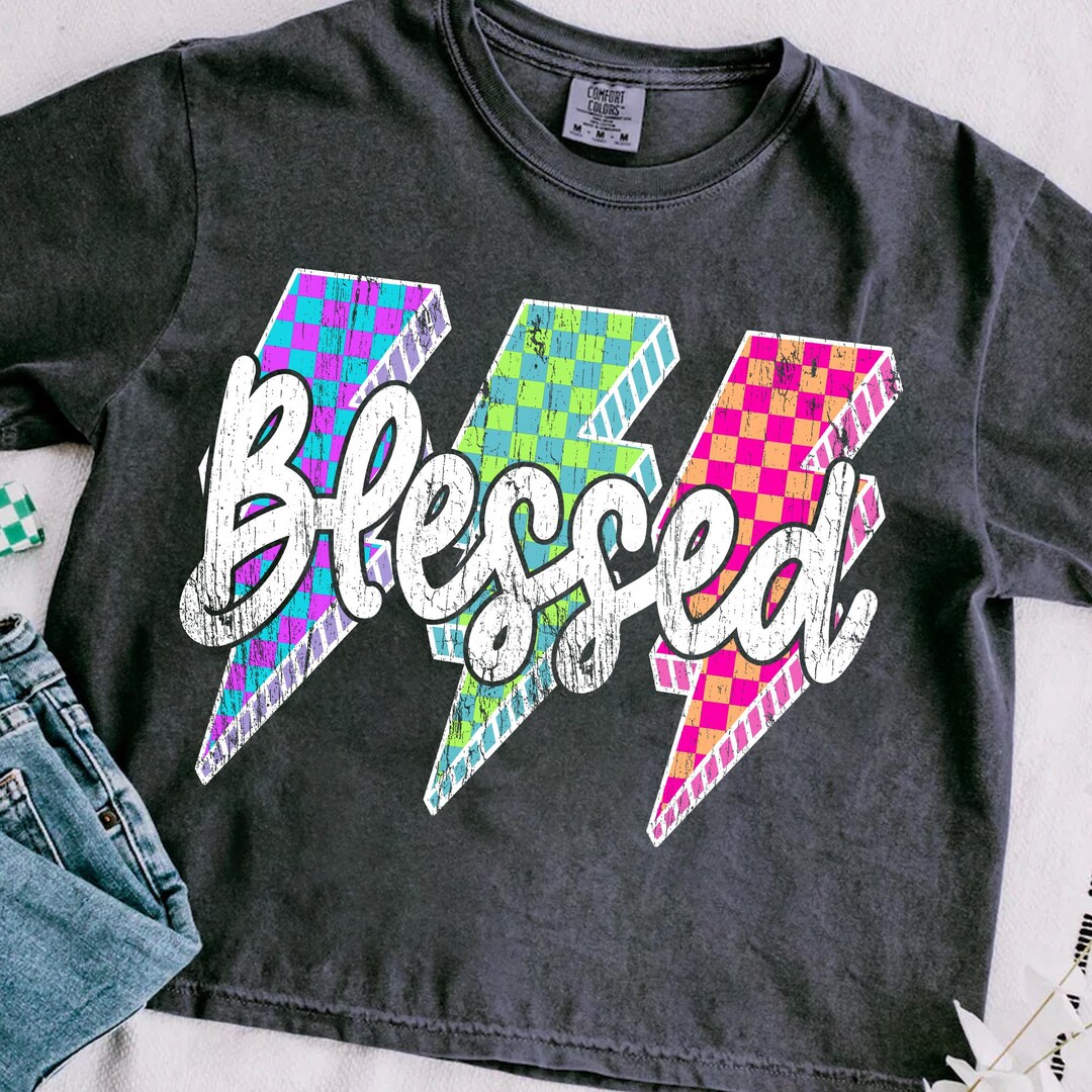 Blessed Png Lightning Bolt Checkered Png Retro Blessed Sublimation ...