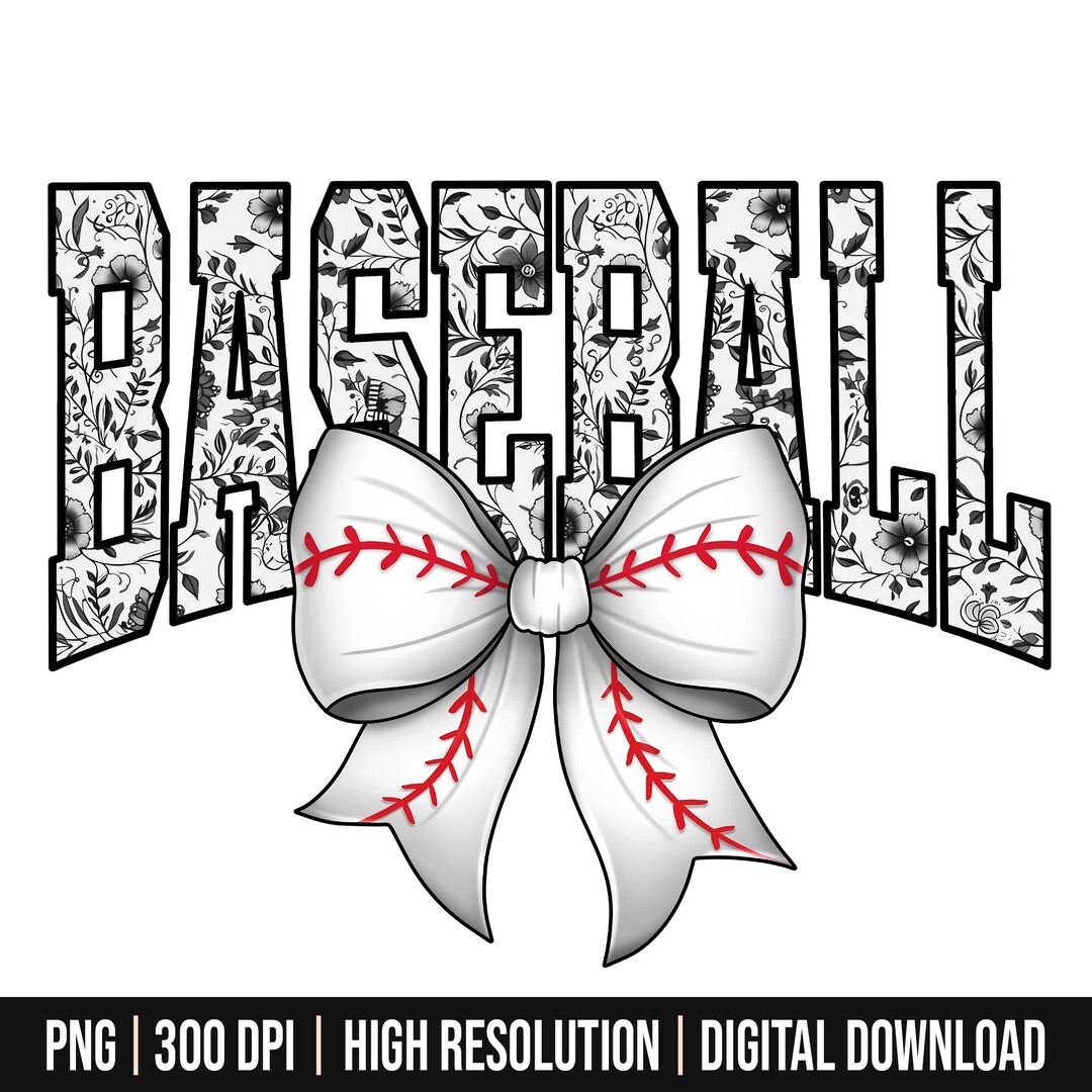 Baseball Floral Toile Black Water Color Coquette Bow Clip Art Printable ...