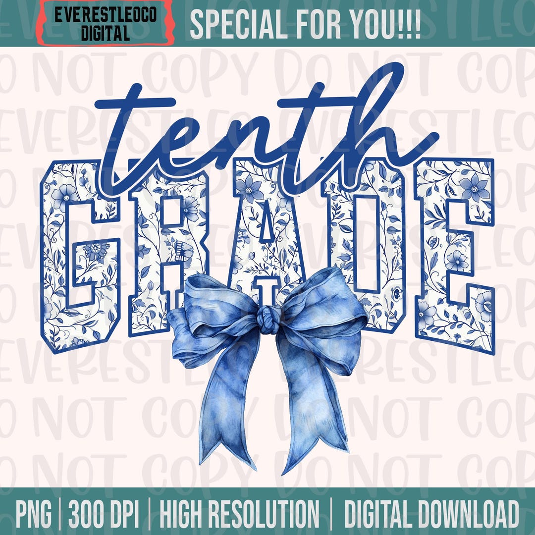 Tenth Grade 10th Grade Floral Toile Blue Water Color Coquette Bow Clip ...