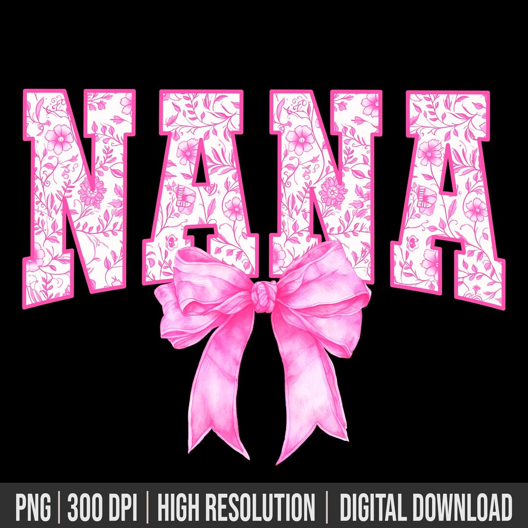 Digital Png File Nana Floral Toile Pink Water Color Coquette Bow Clip ...