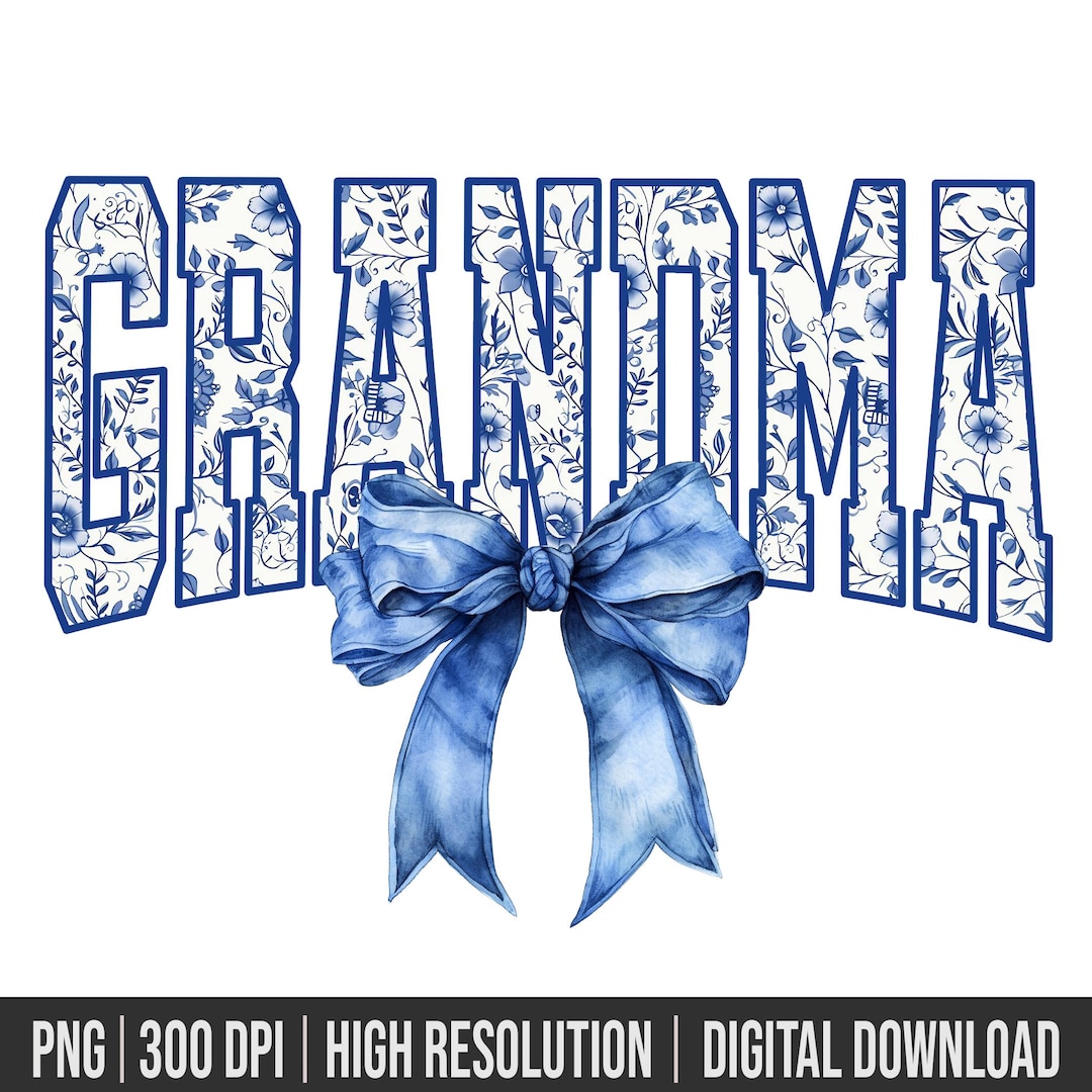 Grandma Floral Toile Blue Water Color Coquette Bow Clip Art Printable ...
