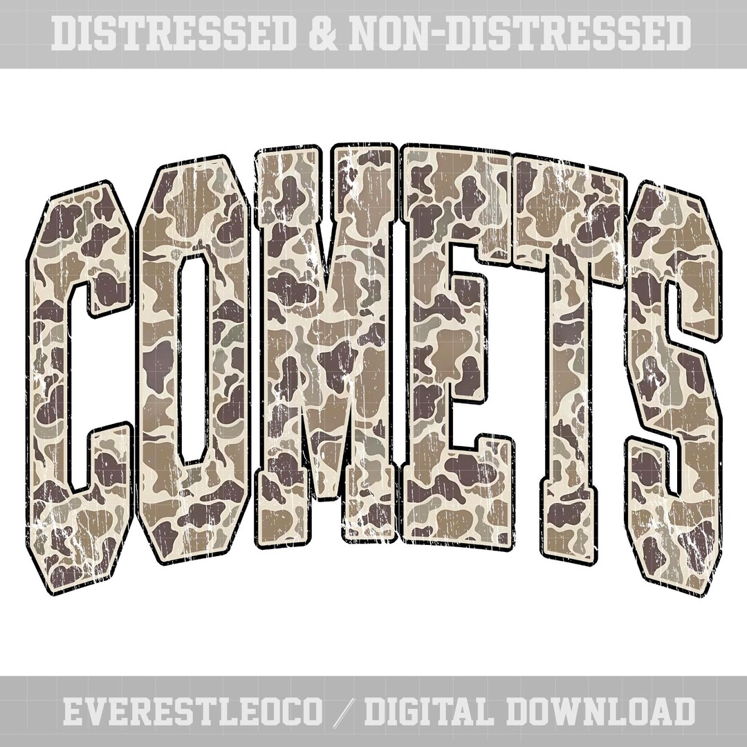 Comets Retro Camo Mascot PNG, Distressed Vintage Spirit Wear Design ...
