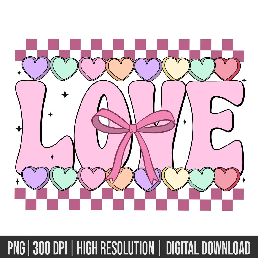Retro LOVE Checker PNG Coquette Valentines Varsity Png, Checkered Love ...