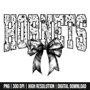 Digital Png File Hornets Floral Toile Black Water Color Coquette Bow ...
