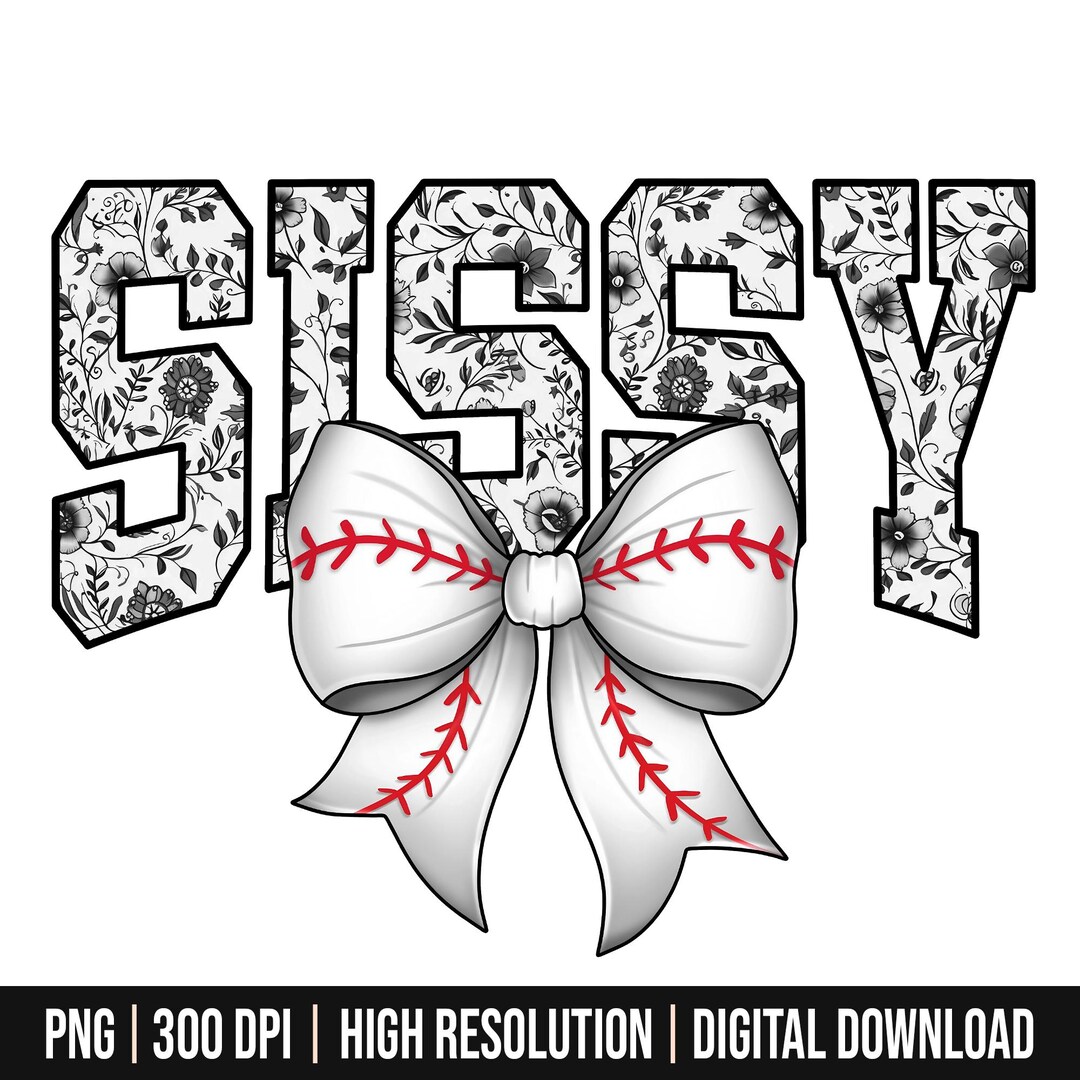 Baseball Sissy Sister Floral Toile Black Water Color Coquette Bow Png, Black Baseball Sissy PNG ...