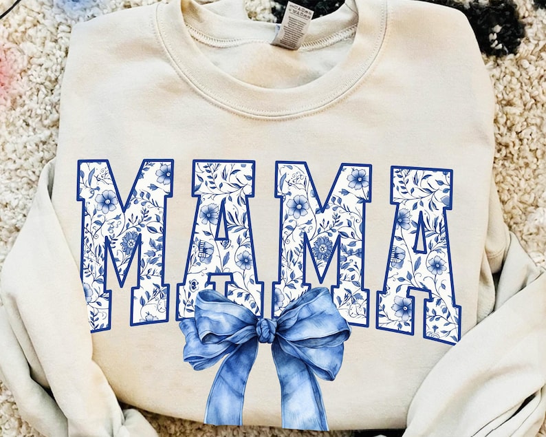 Digital Png File Mama Floral Toile Blue Water Color Coquette Bow Clip ...