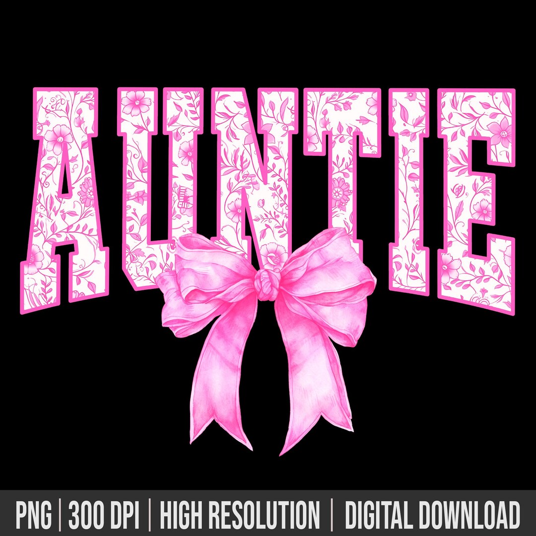 Digital Png File Auntie Floral Toile Pink Water Color Coquette Bow Clip ...