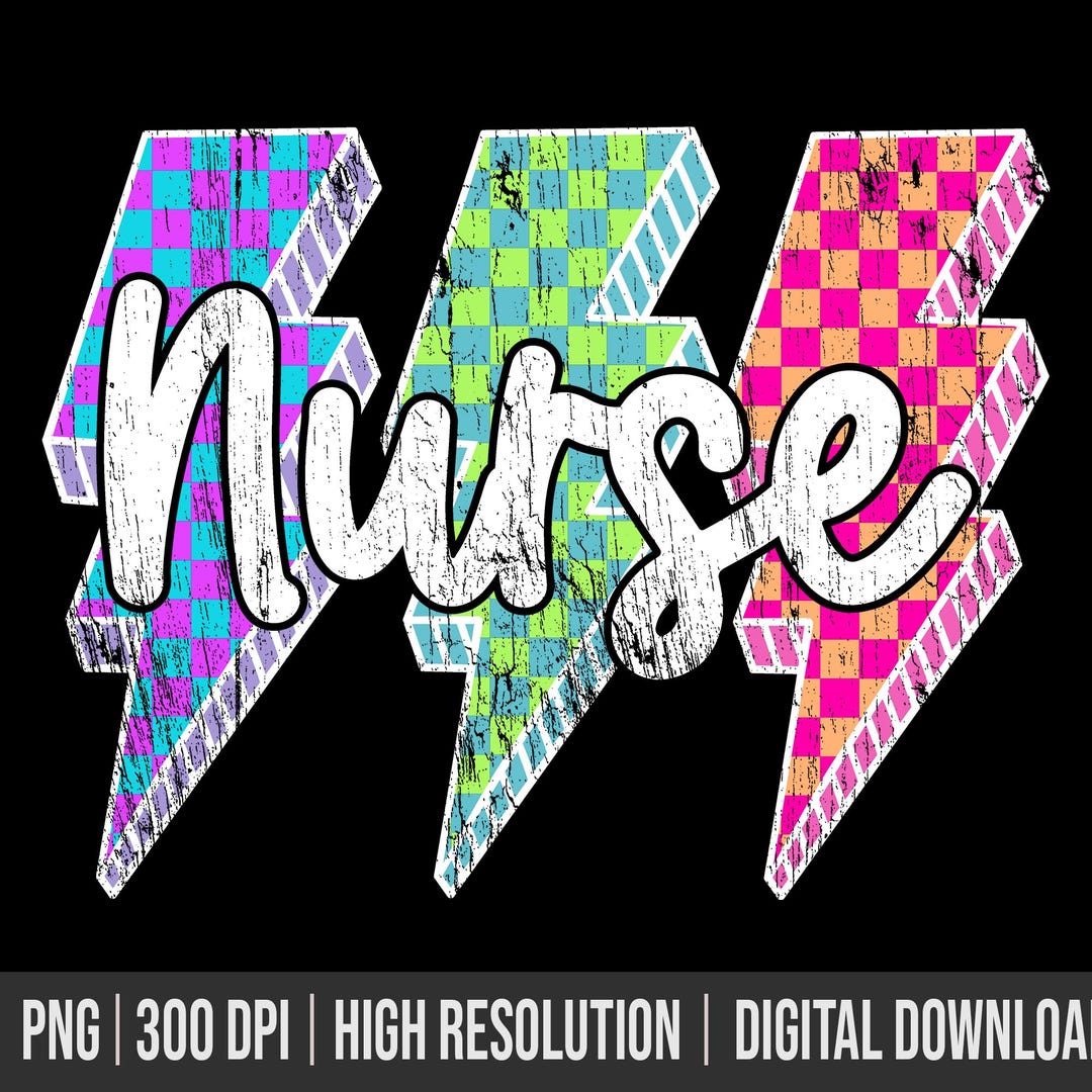 Neon Checkered Nurse Lightning Bolt PNG, Neon Lightning Bolt Nurse Png ...