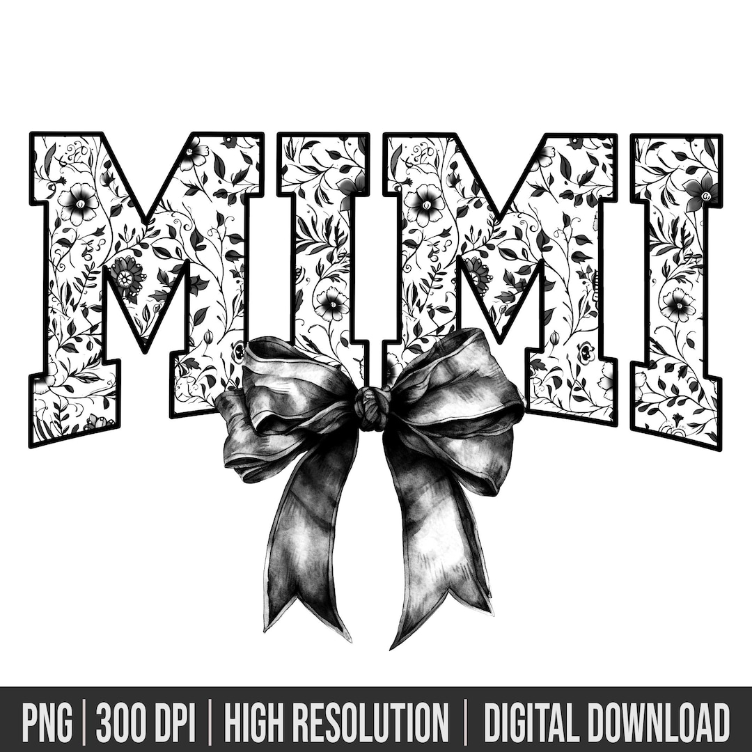 Mimi Floral Toile Black Water Color Coquette Bow Clip Art Printable ...