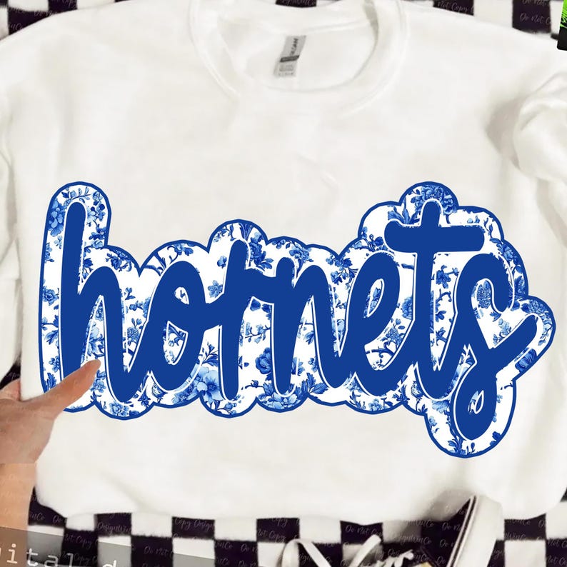 Hornets Png, Hornets Mascot Floral Toile Blue Water Color, Team PNG ...