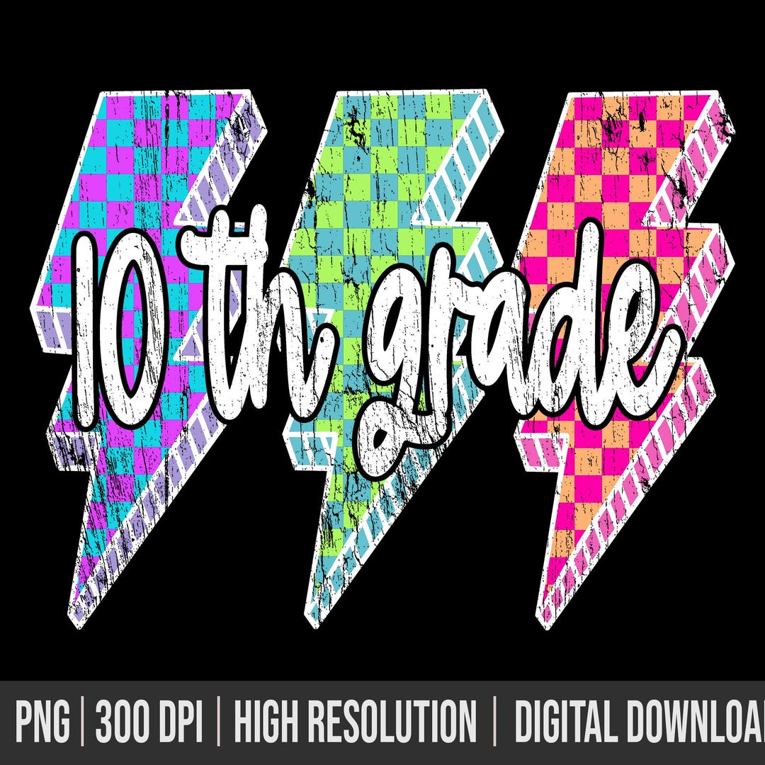Lightning Bolt 10th Grade Png, Back to School Png, Neon Tenth Grade Png ...