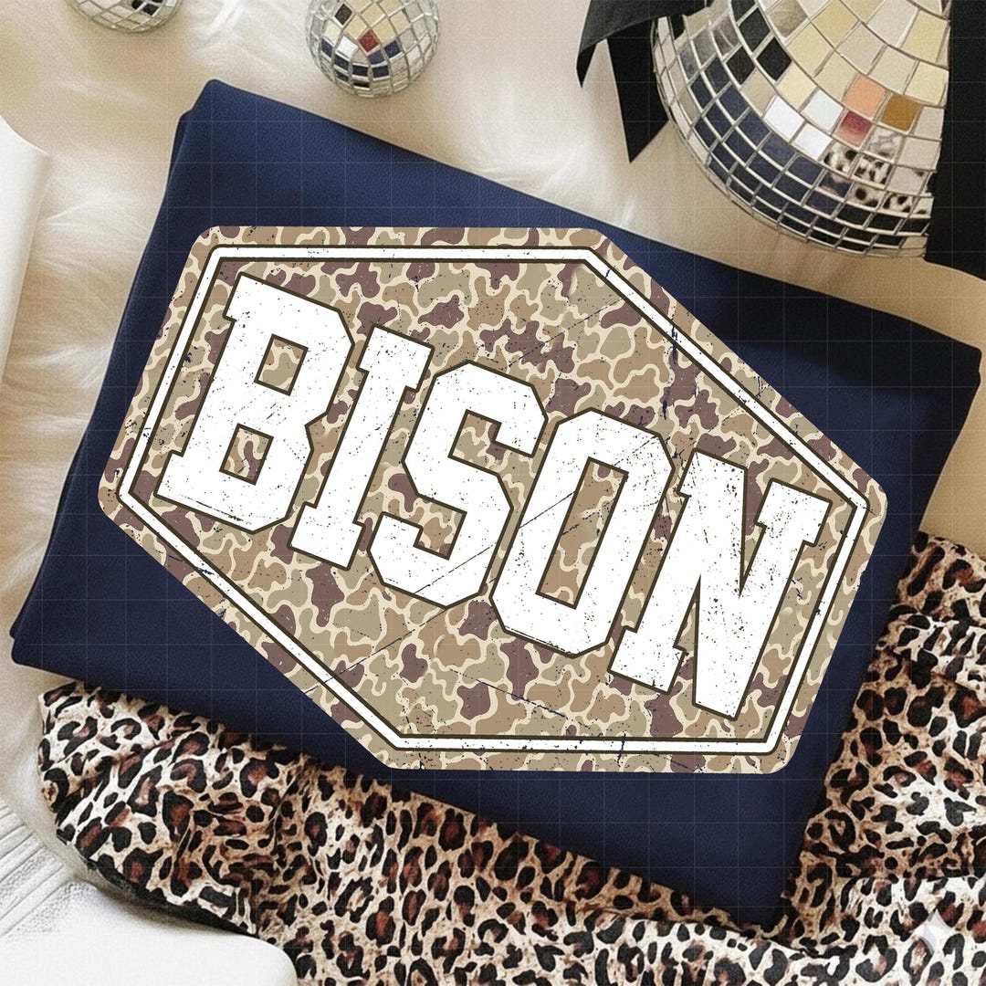 Bison PNG, Retro Camo Mascot Varsity Distressed Design, School Spirit ...