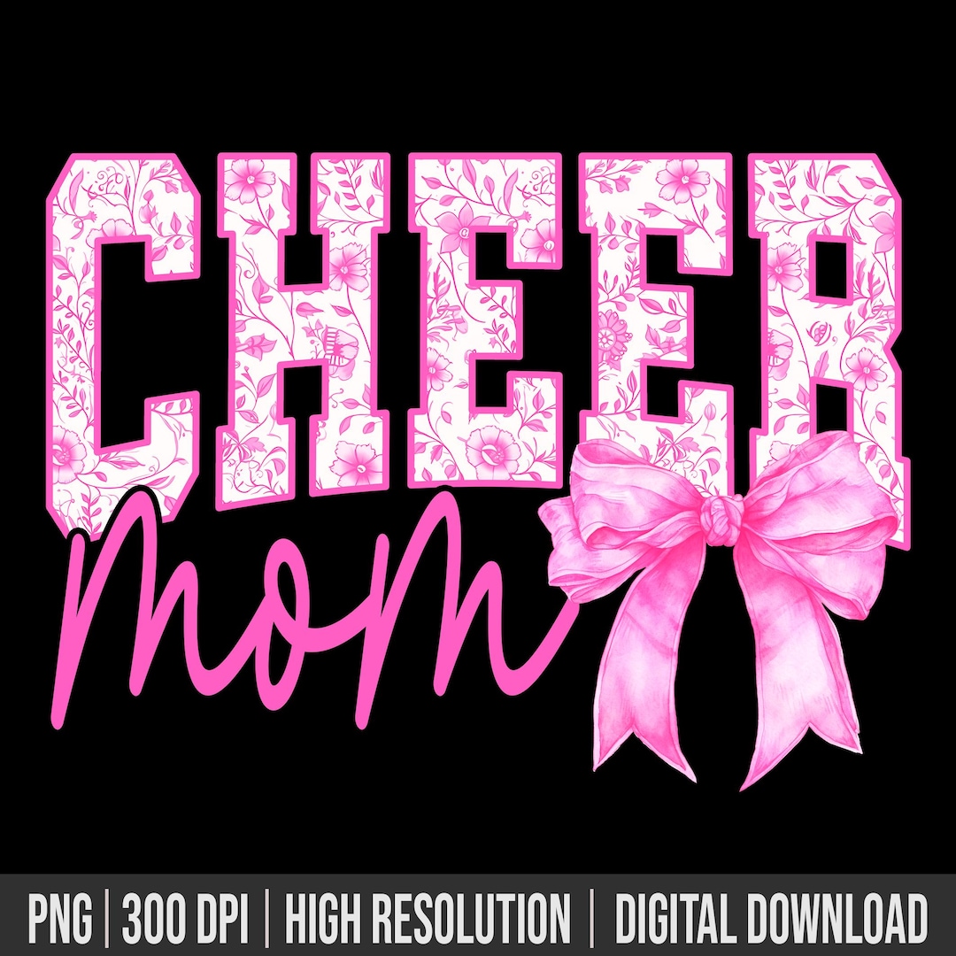 Cheer Mom Floral Toile Pink Water Color Coquette Bow Png, Cheerleader ...
