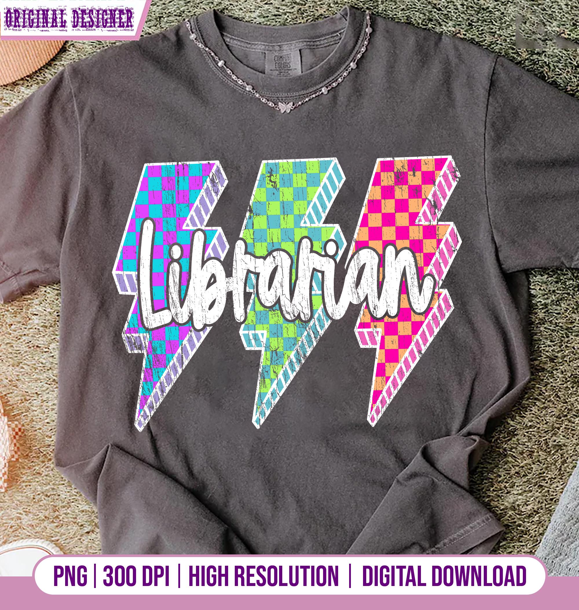 Lightning Bolt Librarian Png, Back to School Png, Neon Checkered ...