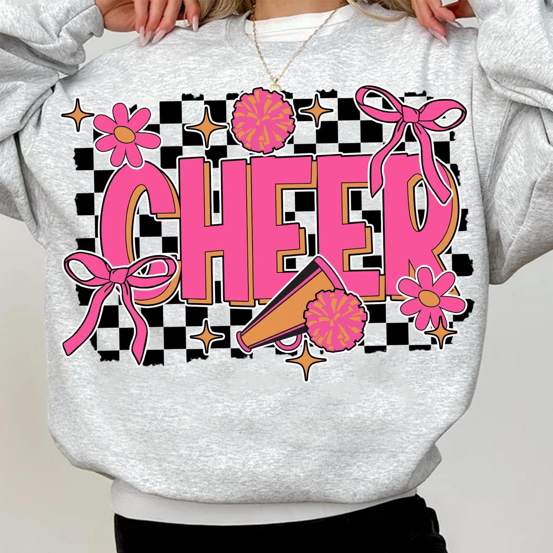 Checkered Cheer Floral Pink Coquette Bow Png, Cheerleader Mom Png ...