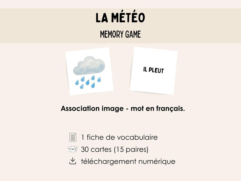 French Weather Class Games Printable | French Memory Matching Activity ...