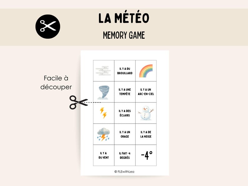 French Weather Class Games Printable | French Memory Matching Activity ...