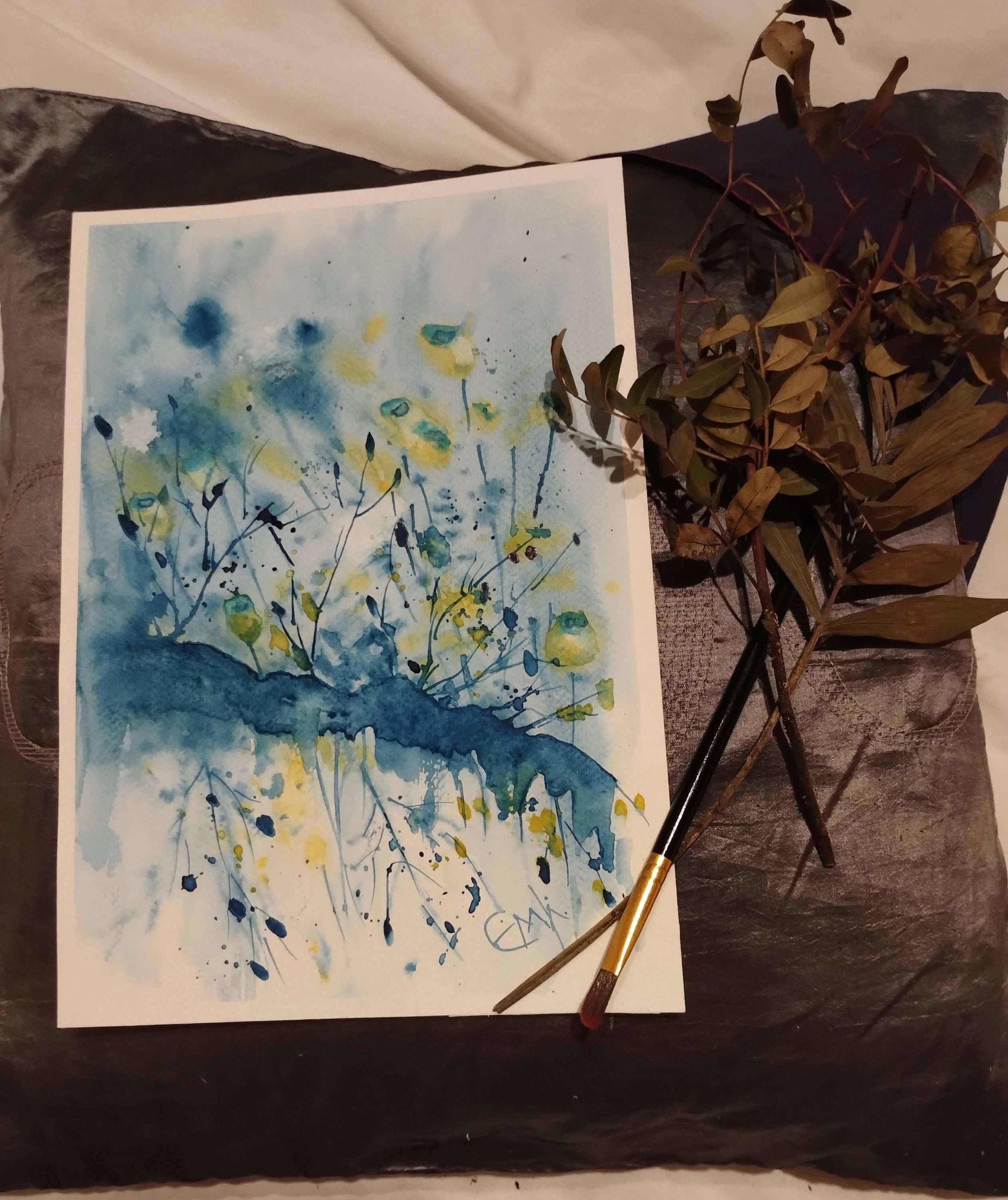 Semi-abstract Art, Blue Abstract Painting, Abstract Watercolor ...