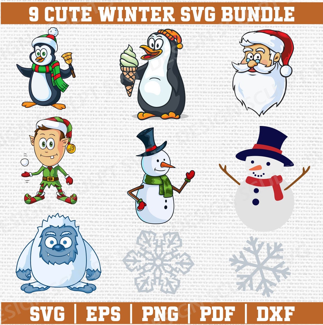 Winter Svg Winter Svg Bundle Cute Penguin Santa Snowman - Etsy
