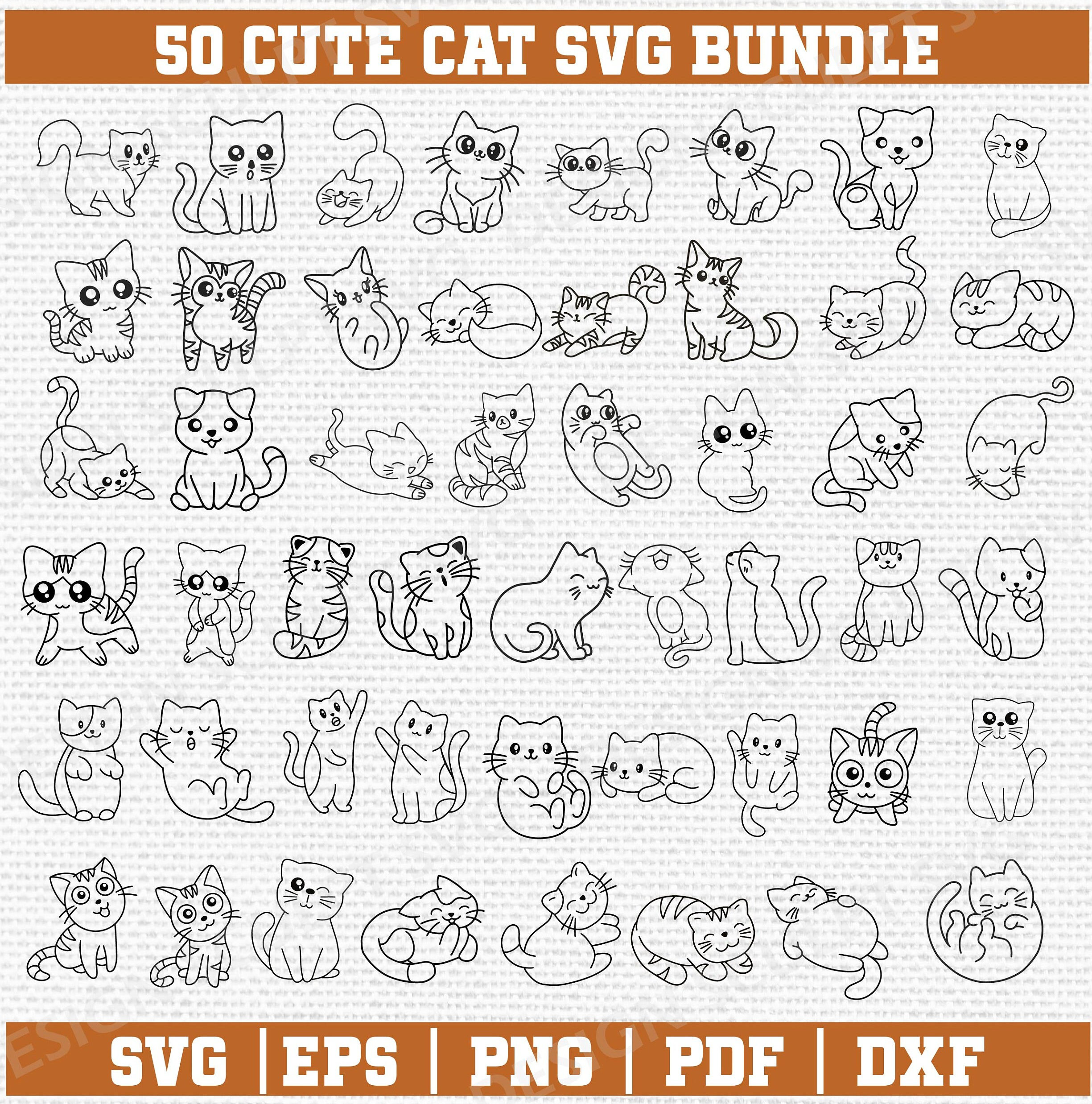Cute Cat Svg, Cat Outline Svg, Cat Svg Bundle, Cat Doodle Svg, Funny ...