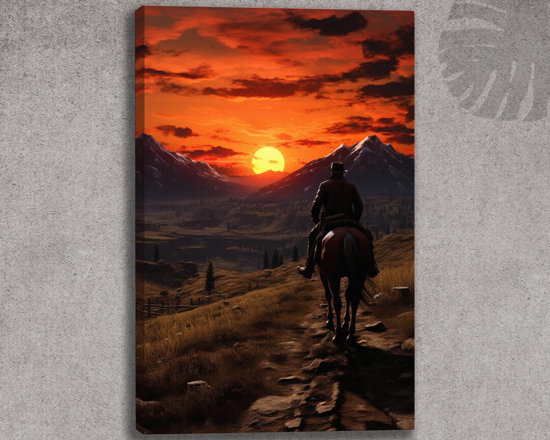 Red Dead Redemption 2 Sunset Canvas Wall Art Arthur Morgan With Horse ...