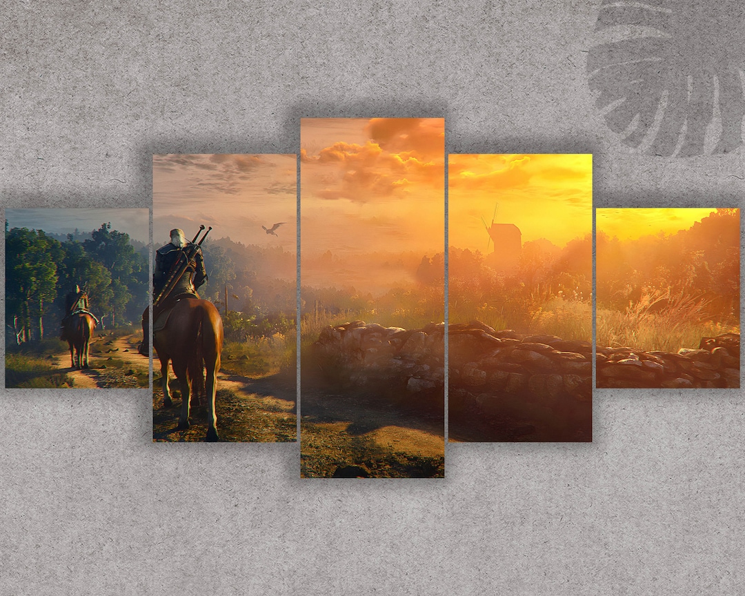 The Witcher 3 Wild Hunt 5 Piece Canvas Wall Art Geralt of Rivia Sunset ...