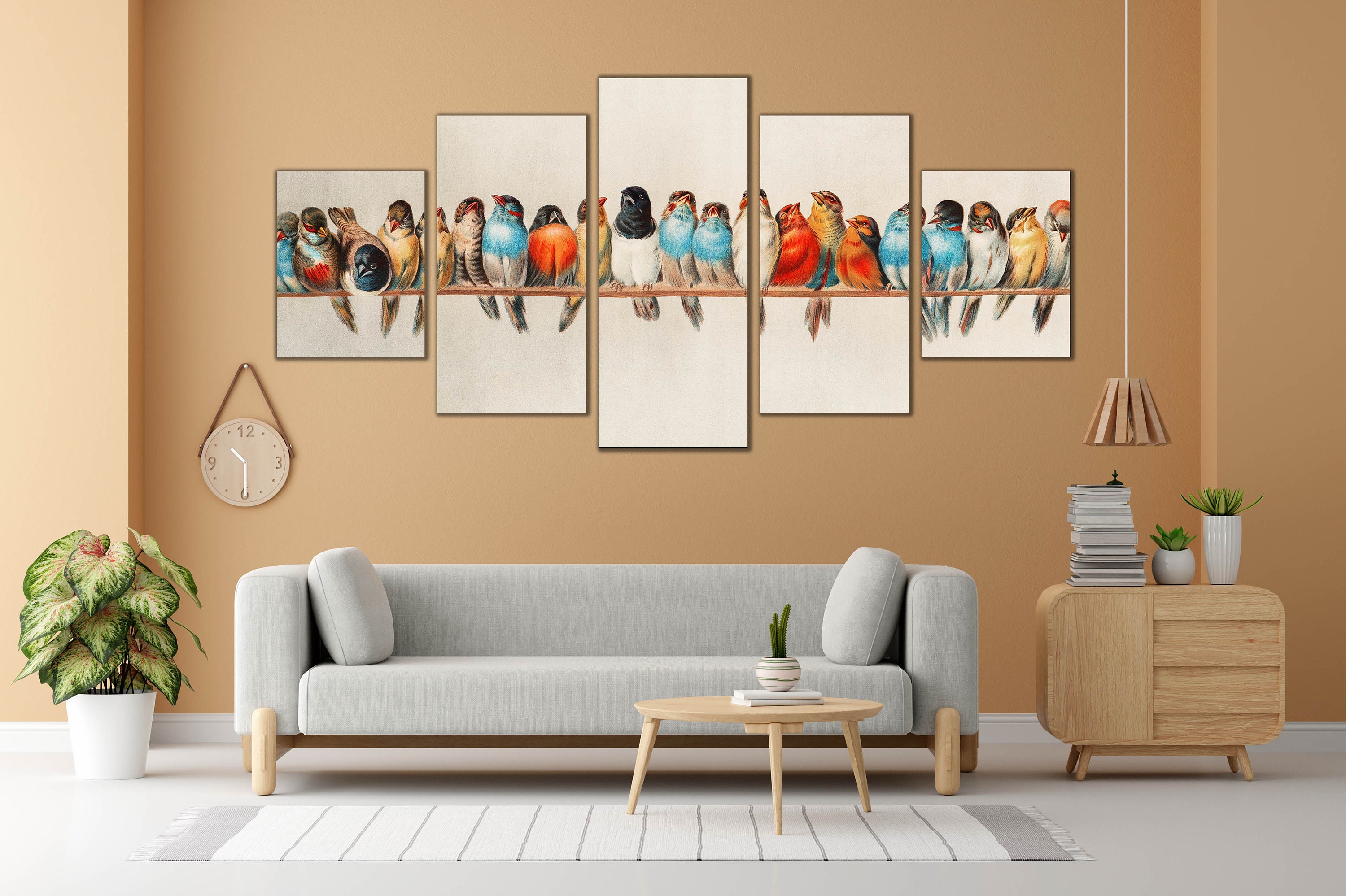A Perch of Birds 5 Piece Canvas Art Vintage Songbirds by Hector ...