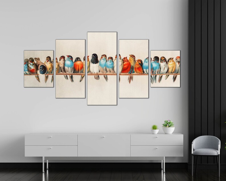 A Perch of Birds 5 Piece Canvas Art Vintage Songbirds by Hector ...