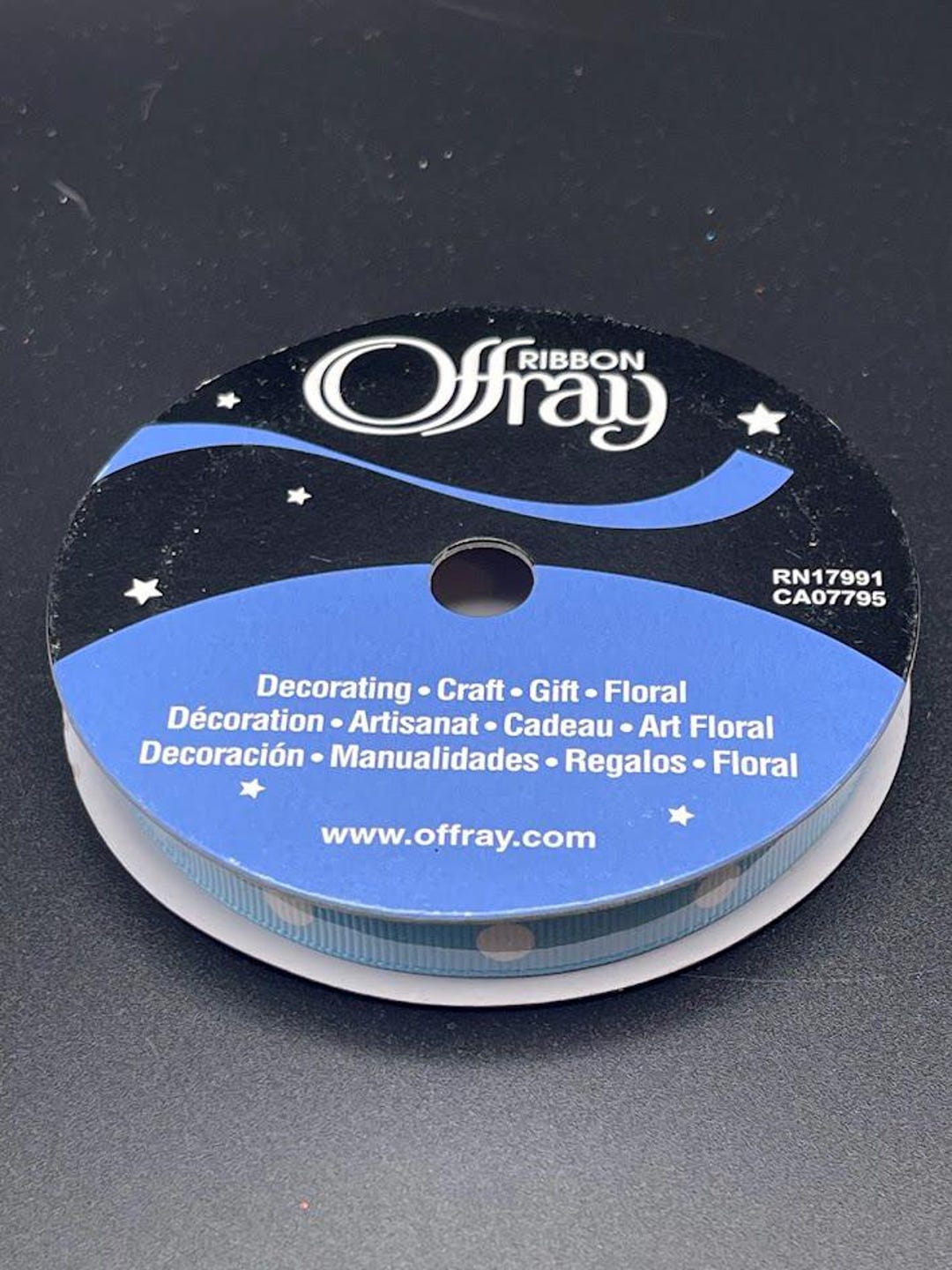Offray Light Blue and White Polka Dot Ribbed Ribbon Original Packaging ...