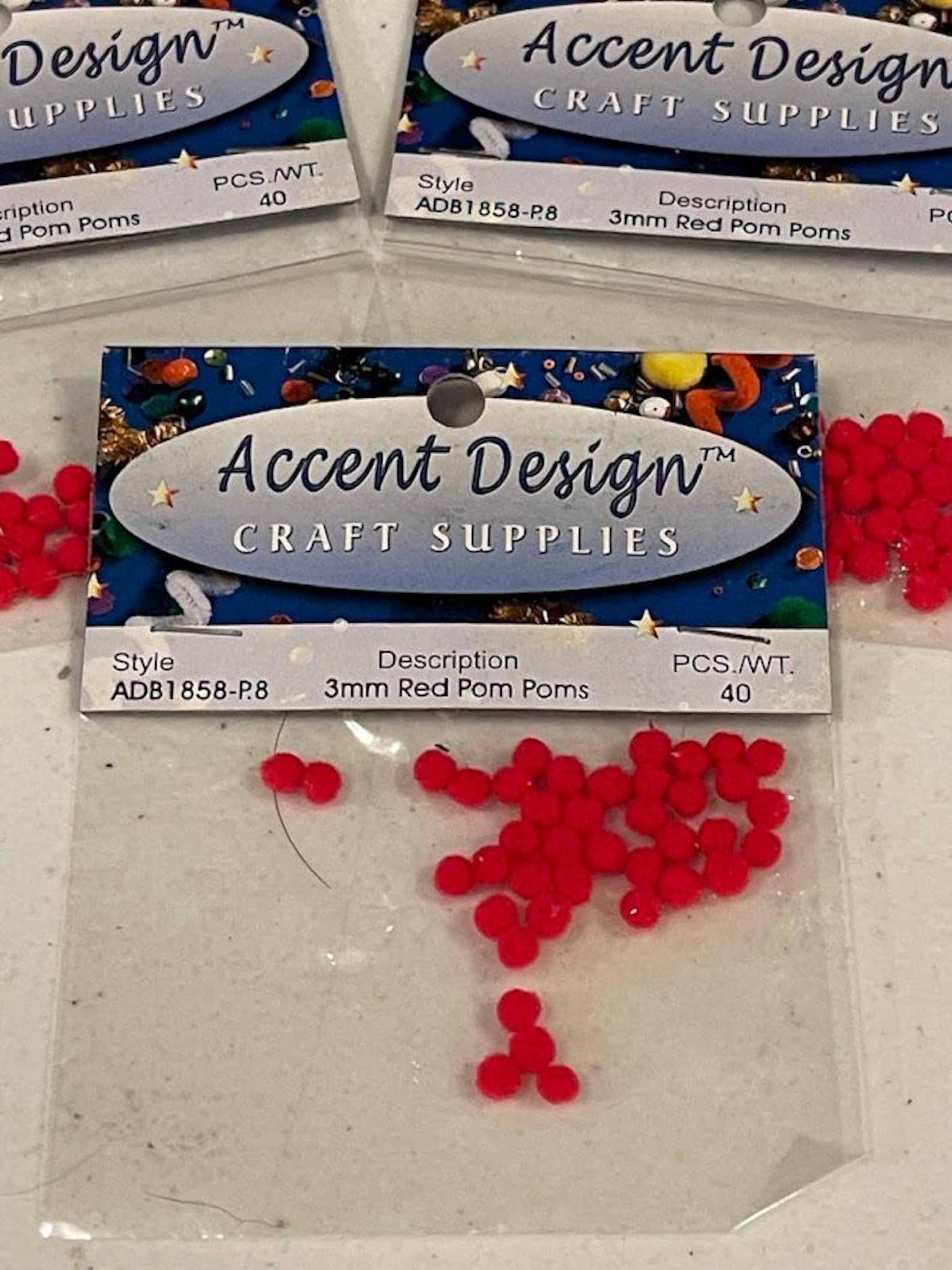 3 Mm Red Pom Poms by Accent Design Craft Supplies 40 Pcs Style ADB1858 ...