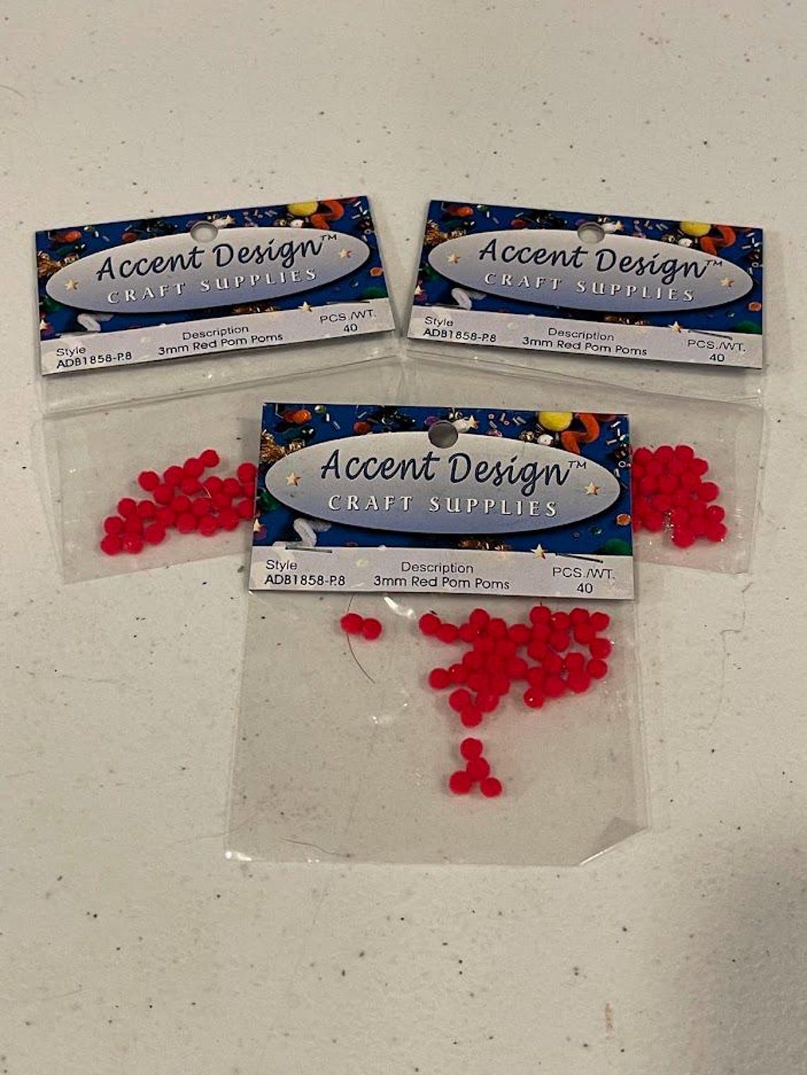3 Mm Red Pom Poms by Accent Design Craft Supplies 40 Pcs Style ADB1858 ...