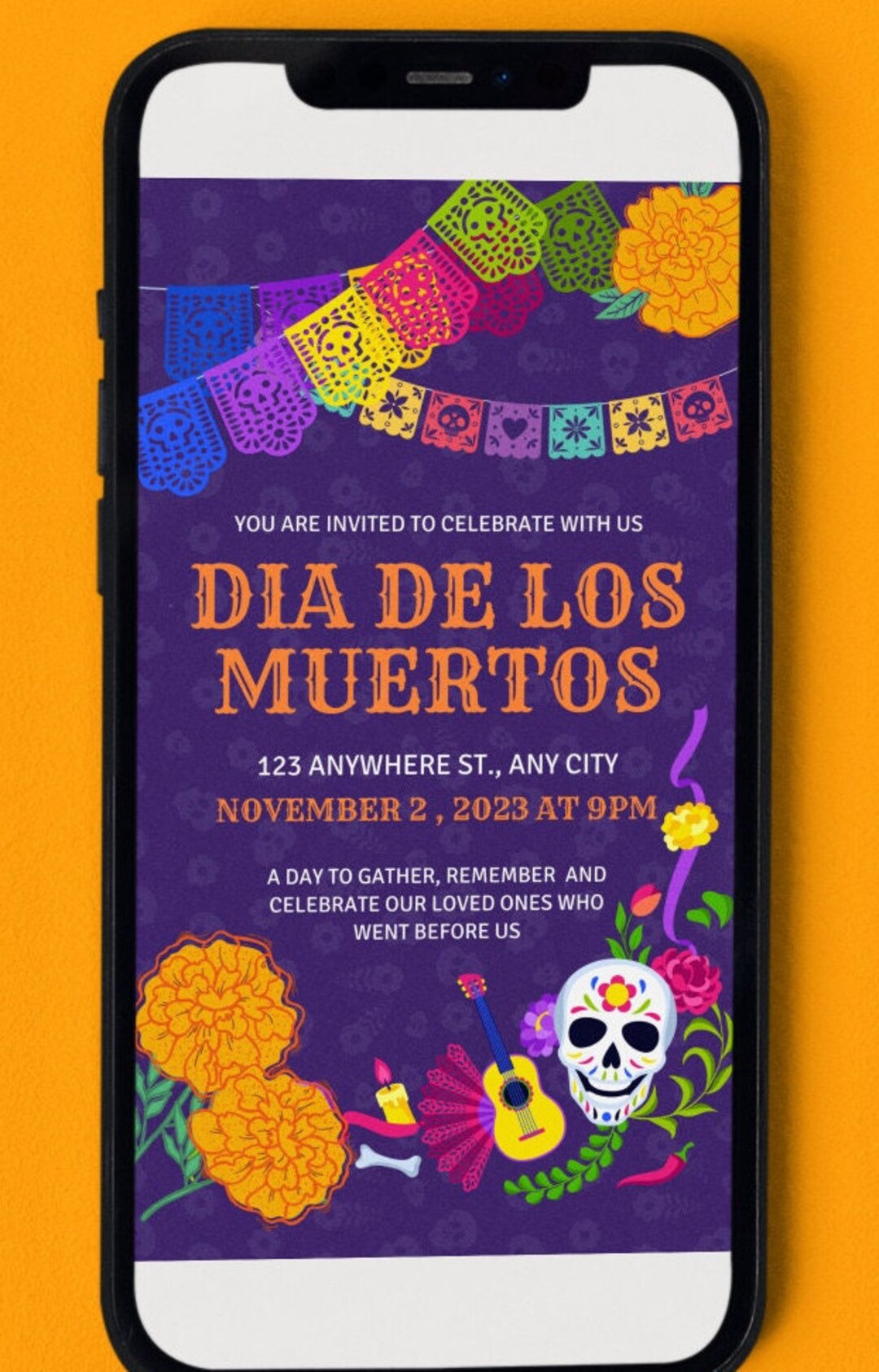 Invitación Del Día De Muertos Invitación Editable Invitación Etsy España