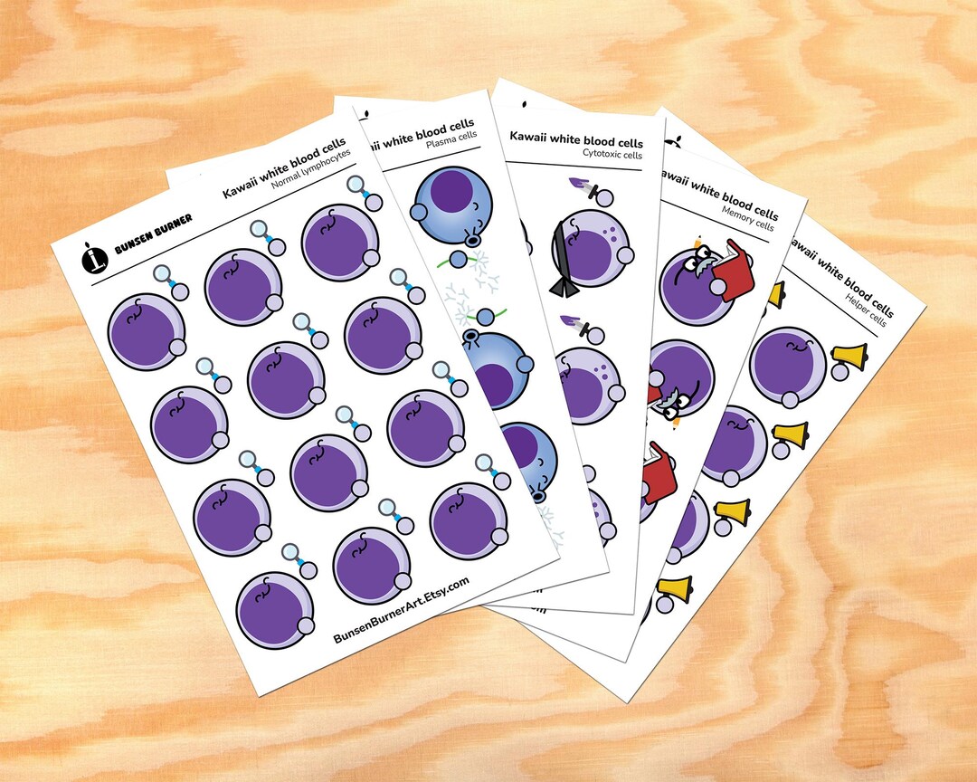 Cute Lymphocyte Sticker Sheets for Lab Week, Art Gift for Hematologist ...