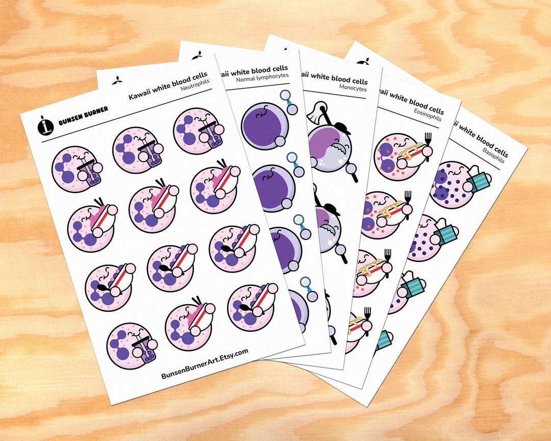 Cute White Blood Cell Sticker Sheets for Lab Week, Art Gift for ...