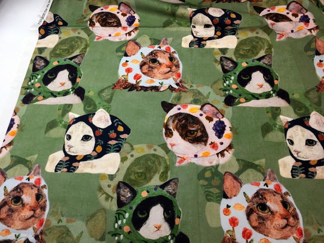 Cat Headscarf Fabric Cartoon 100% Cotton Fabric by the Half Yard - Etsy